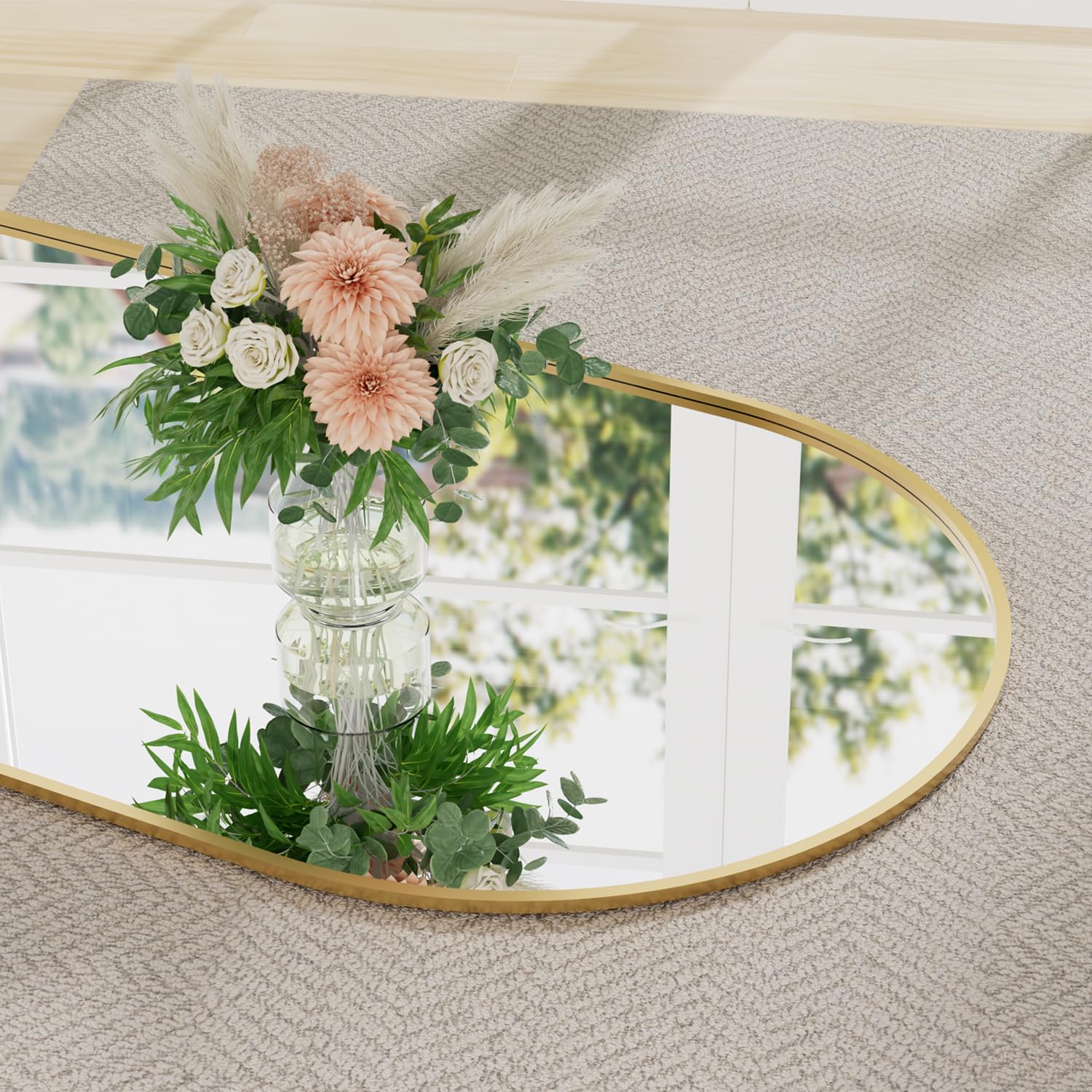 TinyTimes 64''x21'' Arched Full Length Mirror with Stand, Full Body Mirror, Mirror Full Length, Gold Floor Mirror Freestanding, Wall Mounted Mirror for Bedroom Living Room Cloakroom, Gold