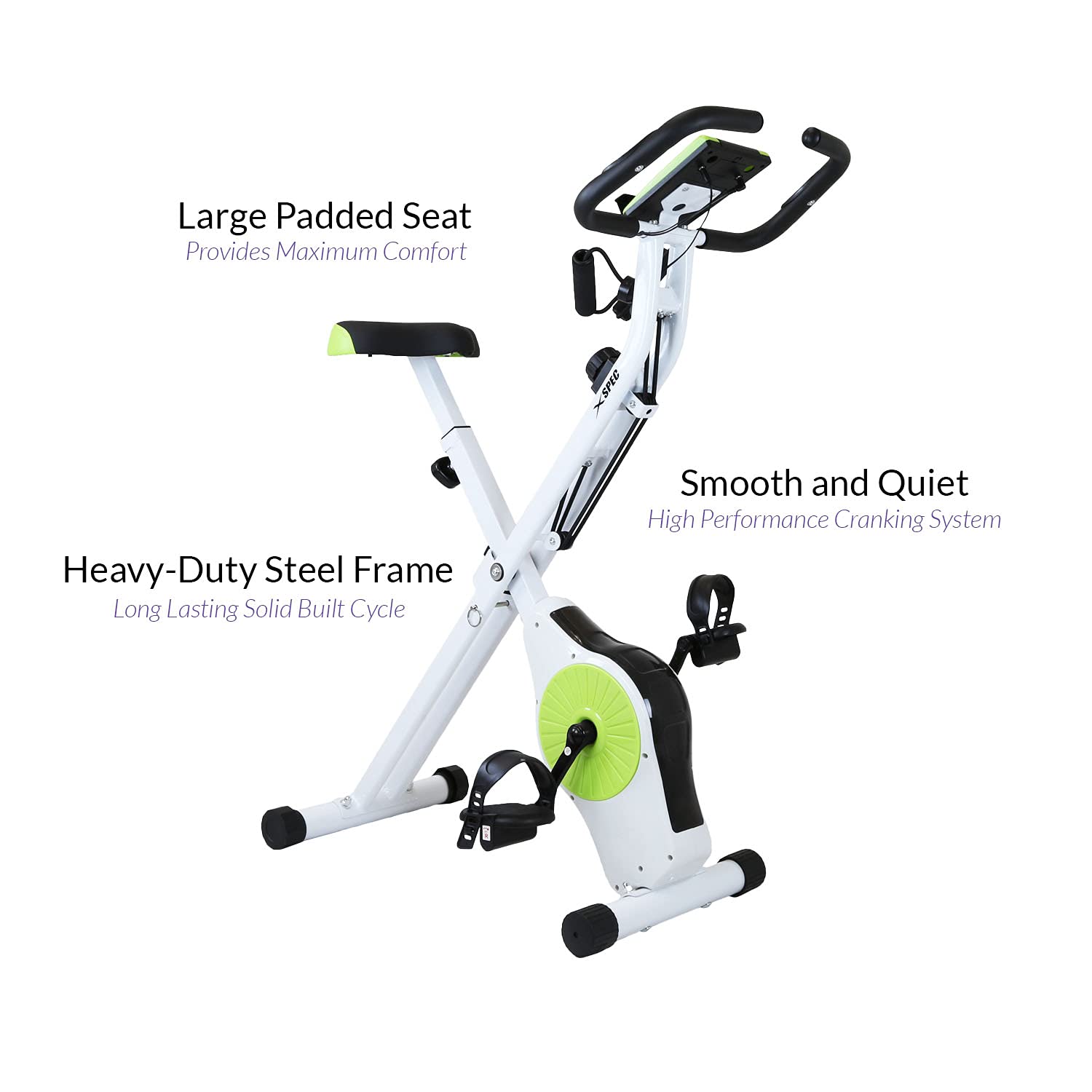 Xspec Indoor Foldable Stationary Upright Exercise Cardio Workout Cycling Bike with 16 Level Resistance & Arm Resistance Bands, Lime