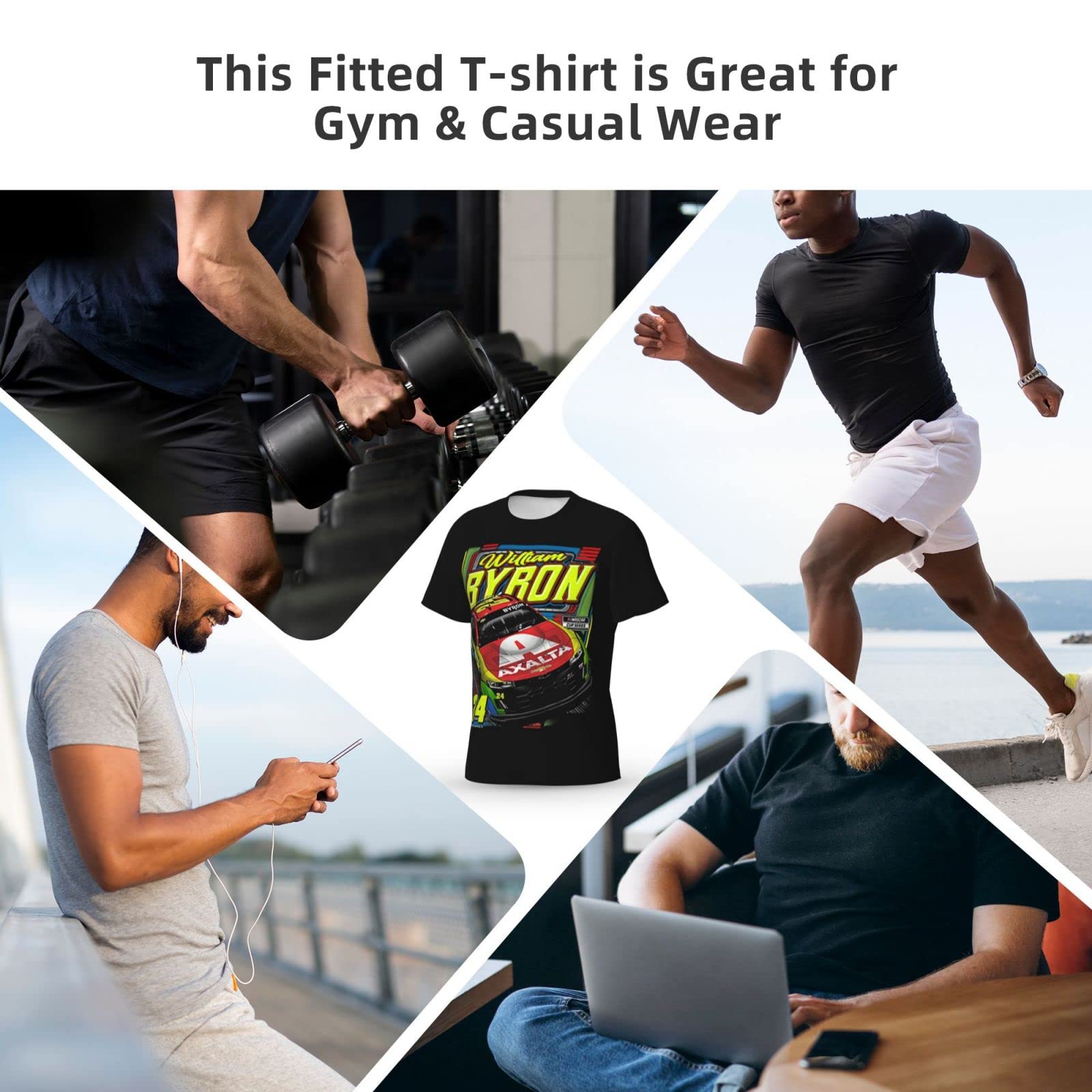 William Byron 24 Men's T-Shirt Crewneck T-Shirt Tight Sport Short Sleeve Classic Printing Performance