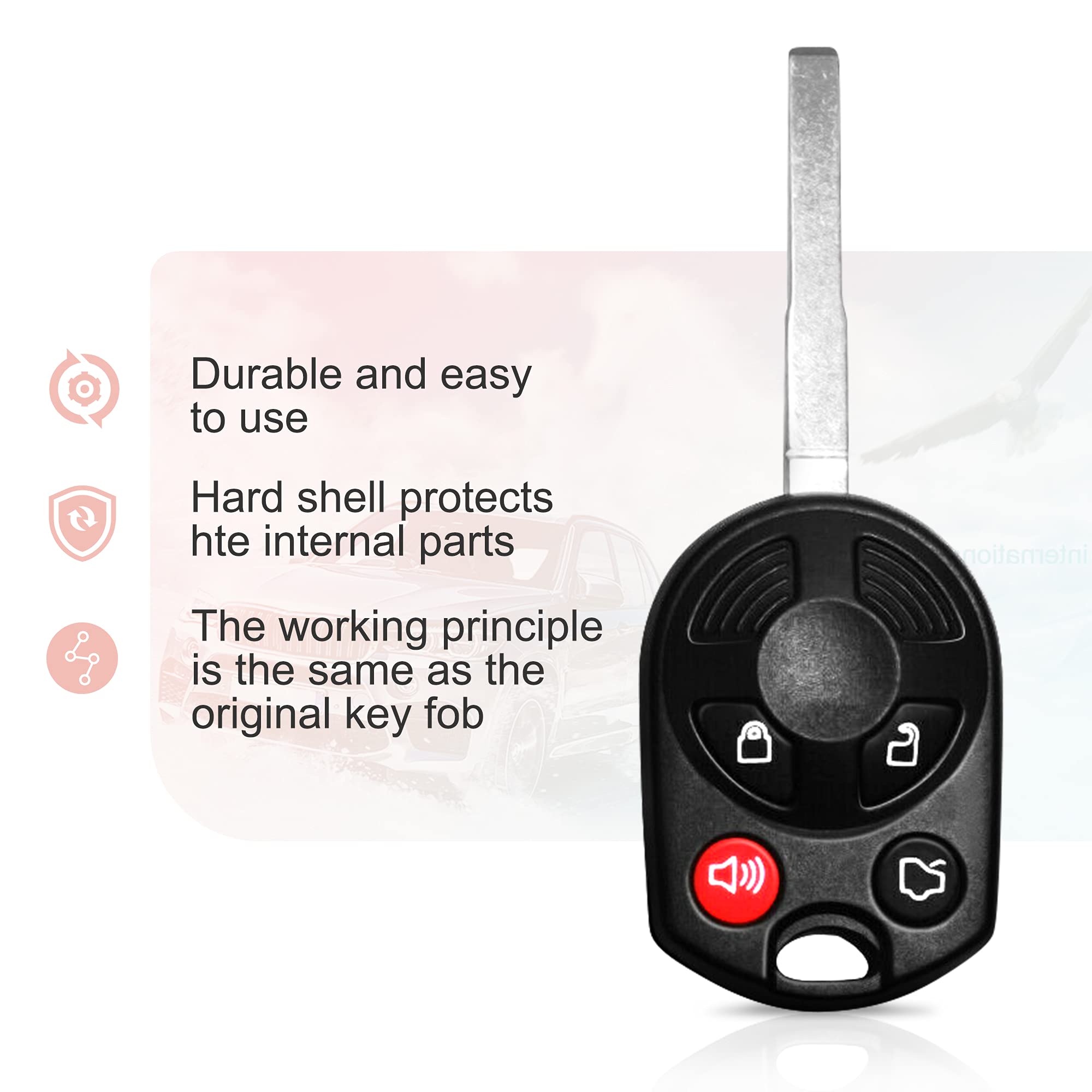 VOFONO 4 Buttons Keyless Entry Key Fob Fit for Ford Escape/C-Max 2013-2019/Focus 2012-2019/Transit 2014-2017/Transit Connect 2014-2018/Fiesta 2015-2018 Replacement for FCC ID: OUCD6000022 Pack of 2