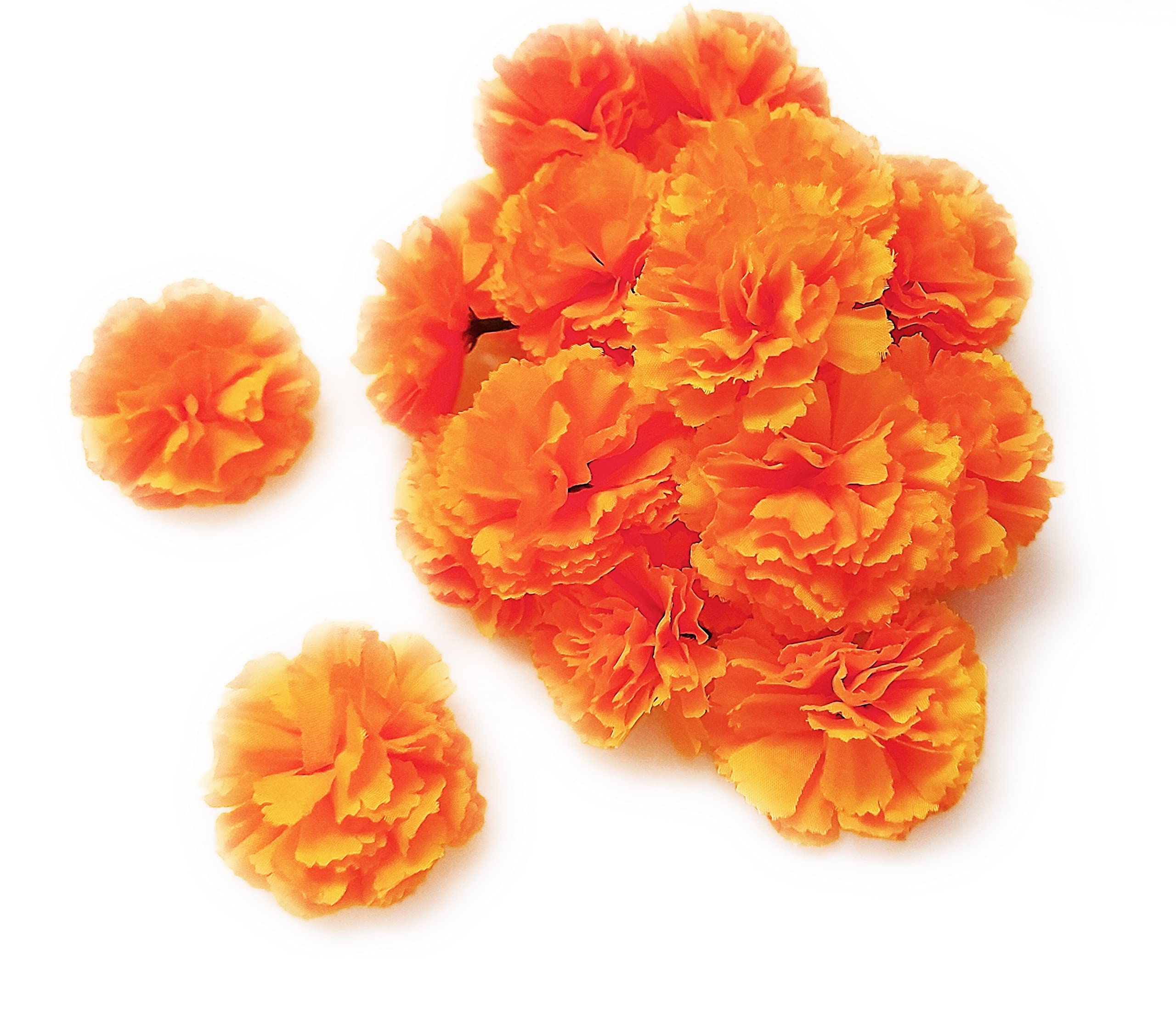 Z3N 50 pc Orange Marigold Flower Heads. Mexican Cempasuchil. Silk Artificial Flowers (Without stem)