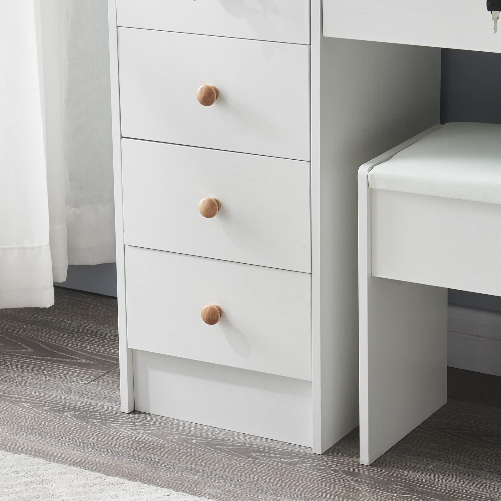 Vanity Table with Mirror and Lights, Makeup Dressing Table with Chair and 6 Drawer for Girls, Adjustable Brightness and Mode, Modern Vanity with Hidden Storage by Jingooo, White