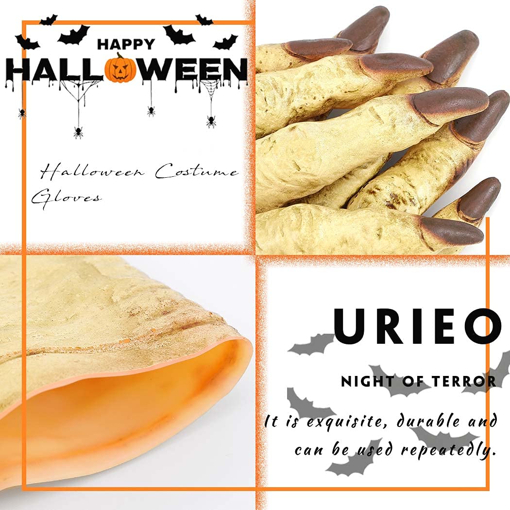 Urieo Halloween Costume Gloves Nude Horror Zombie Hands Tricks Cosplay Party Props Monster Glove for Adults