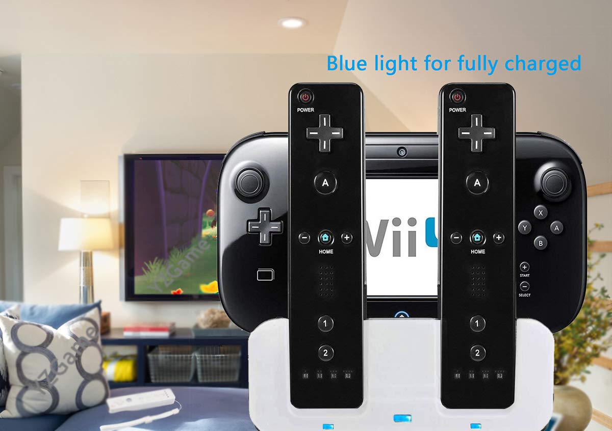 Wii U Charger Dock Station for Wii Remote & Wii U Gamepad with 2 Rechargeable Batteries Charging Cable Led Indicator -White