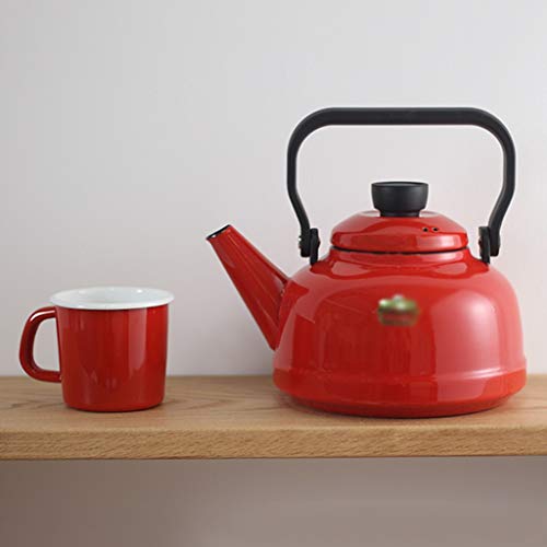 ZNZN Enamel Kettle Red Teapot Thickened Straight Fire Large Capacity Creative Kettle with Comfortable Handle (2.3L /77.7OZ) Multifunctional Water Kettle