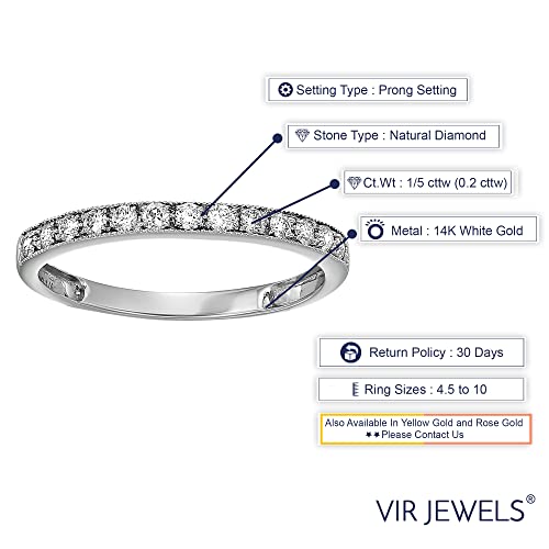 VIR JEWELS 1/5 carat (ctw) Diamond Wedding Anniversary Band for Women, Half Eternity Round Diamond Engagement Ring 14K White Gold Prong Set with Milgrain 0.20 cttw, Size 7