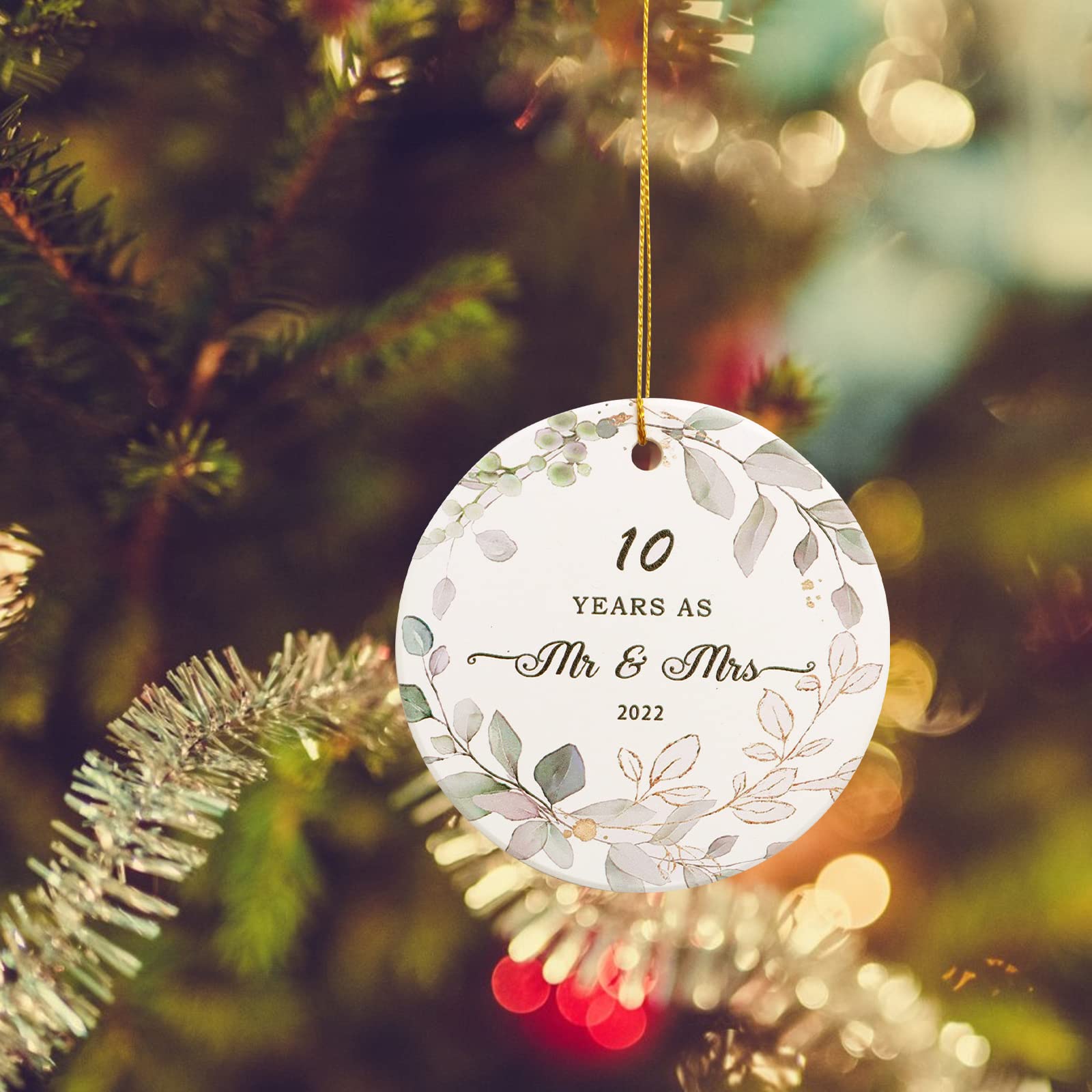 ZOCONE 10 Years as Mr & Mrs 2022 Ceramic Ornament, 10 Year for Couples, 10th Wedding for Home Decoration Christmas Tree Ornaments Hanging Accessories