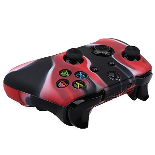 YoRHa Silicone Cover Skin Case for Microsoft Xbox One X & Xbox One S Controller x 1(Camouflage red) with Pro Thumb Grips 8 Pieces