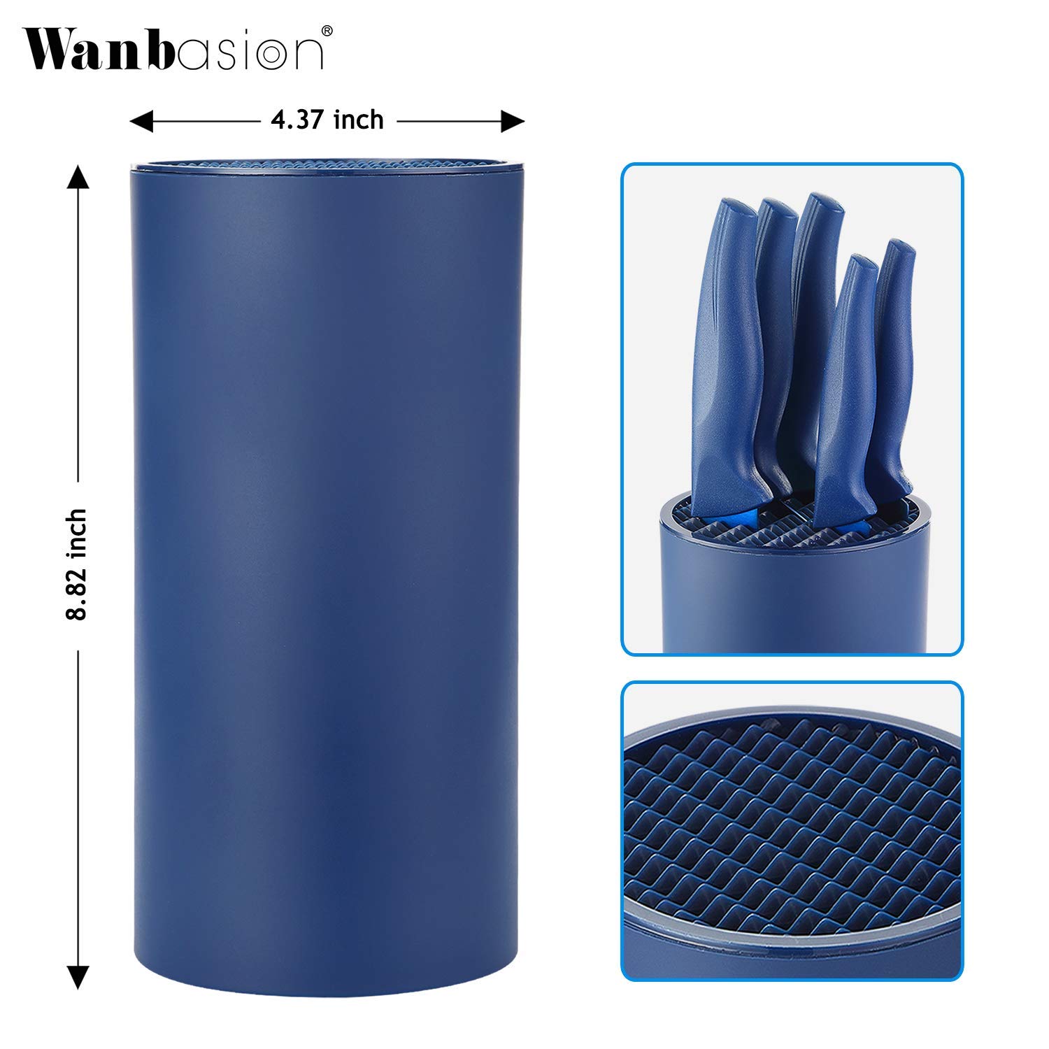 Wanbasion Navy Blue Kitchen Knives Block Set Professional, Stainless Steel Knife Set with Block, Knives Block Set with Knives Chef for Cooking