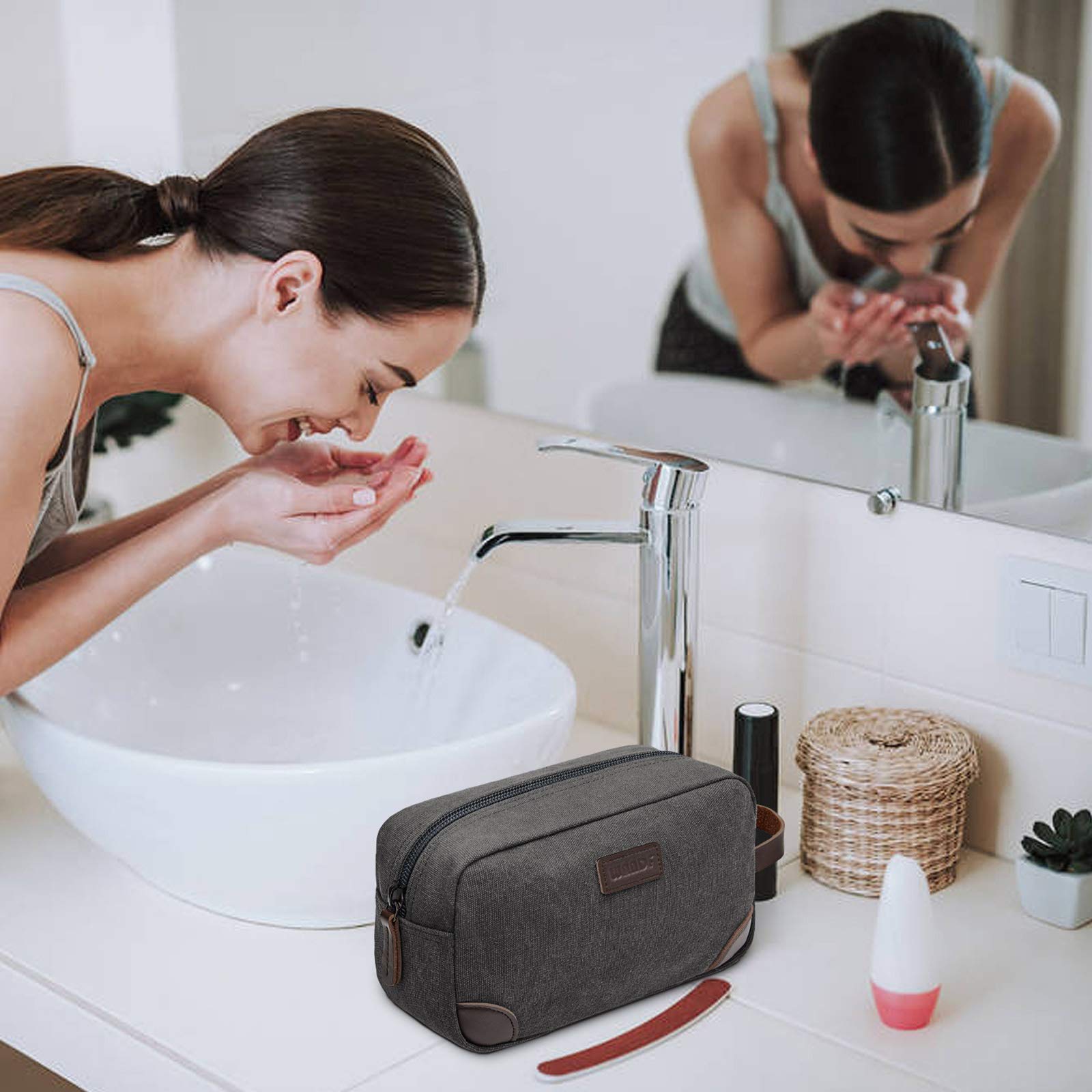 WANDF Toiletry Bag Small Nylon Dopp Kit Lightweight Shaving Bag for Kids Men and Women (Grey)
