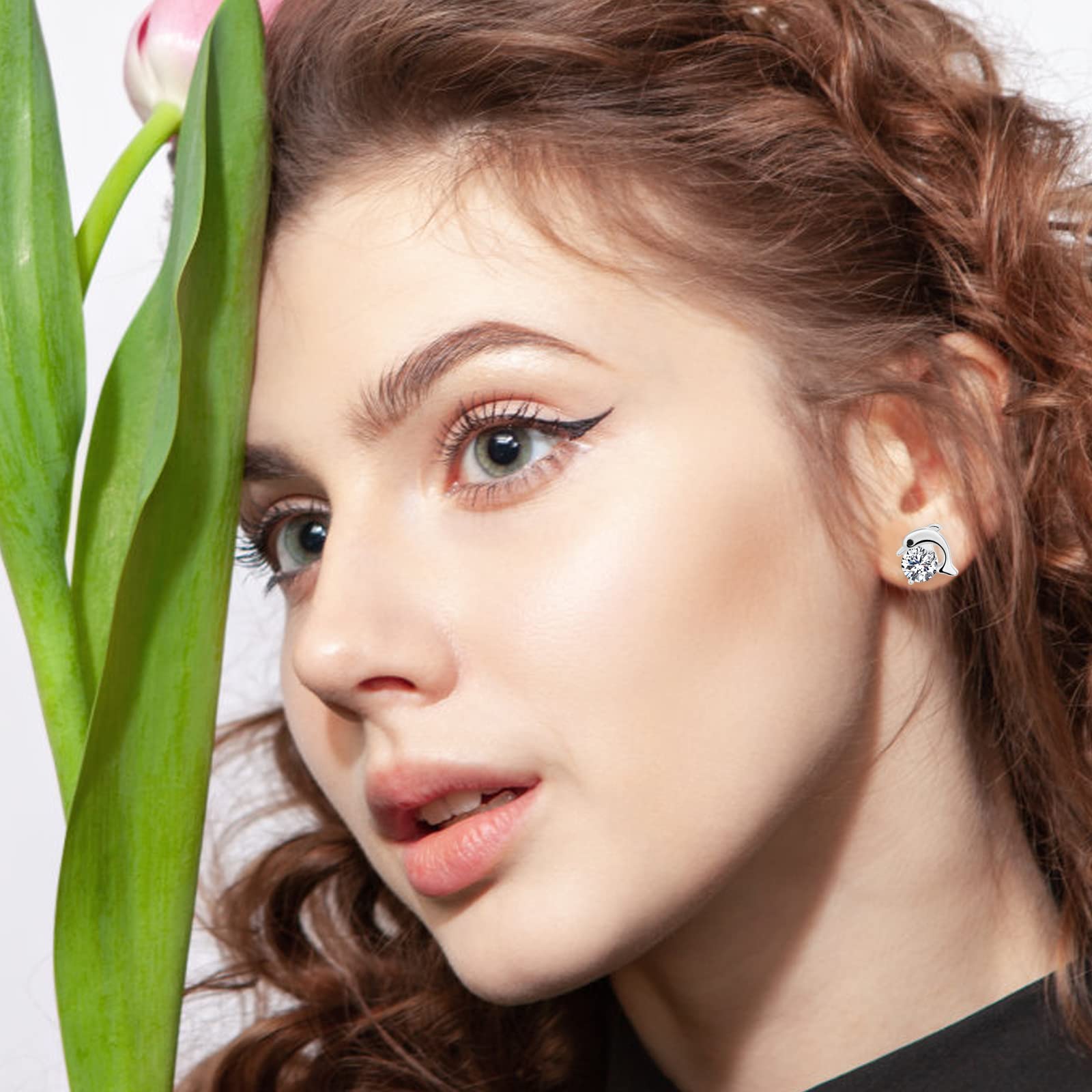 Yolev 6 Pairs Tiny Stud Earrings Set, Rhinestone Stud Earrings Hypoallergenic Heart Butterfly Flower Dolphin Daisy Silver Stud Earrings for Women