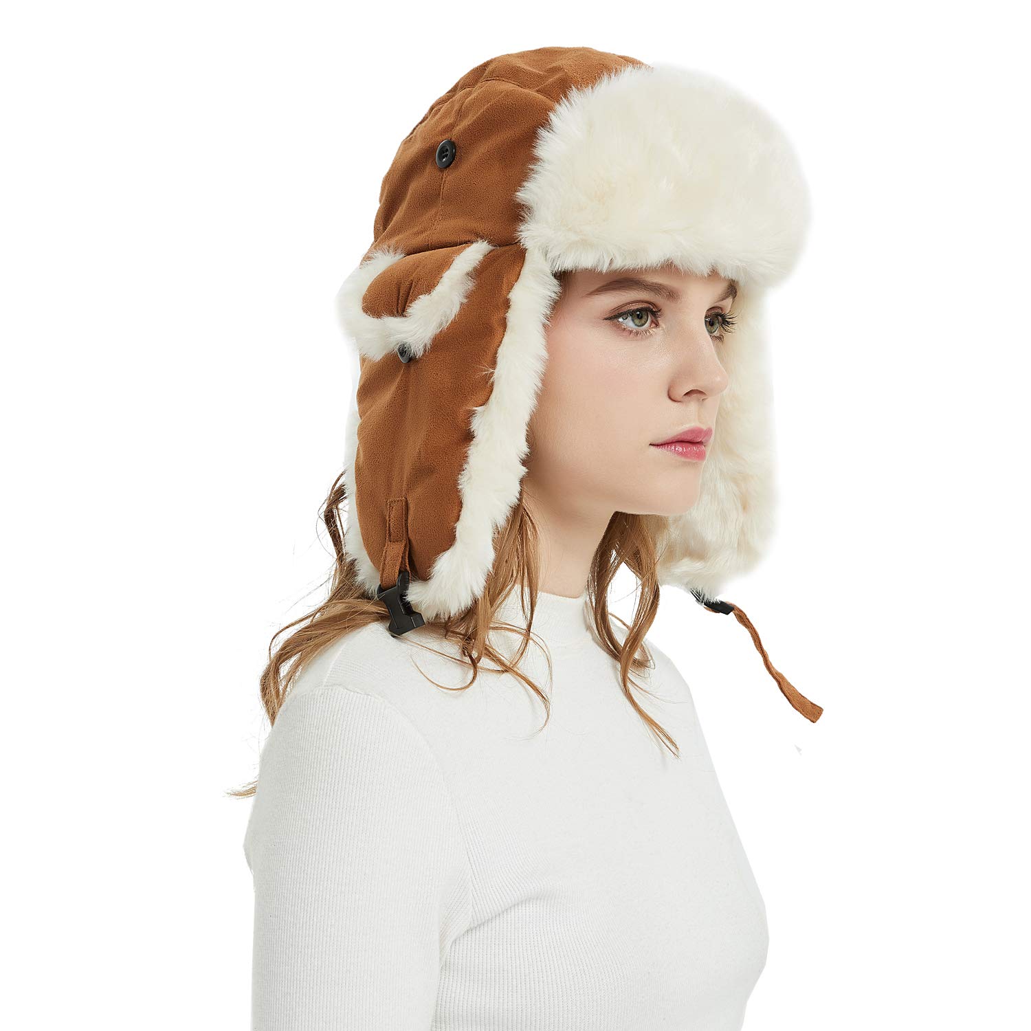 Winter Trapper Trooper Hat Unisex Ushanka Aviator Russian Hat Outdoor Hunting Skiing Hat Cap with Ear Flap(Black)
