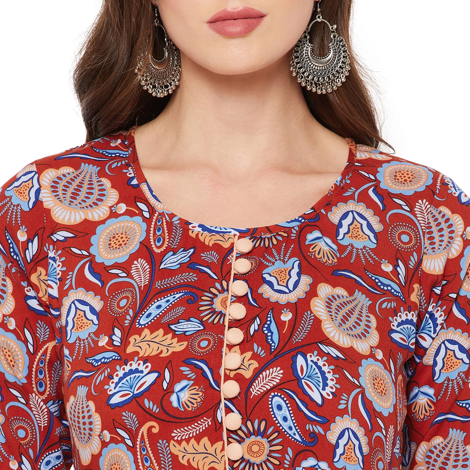 Tissu Women's Rayon Orange & Blue Floral Printed A-Line Kurta (Tissu-2197-Orange_M)