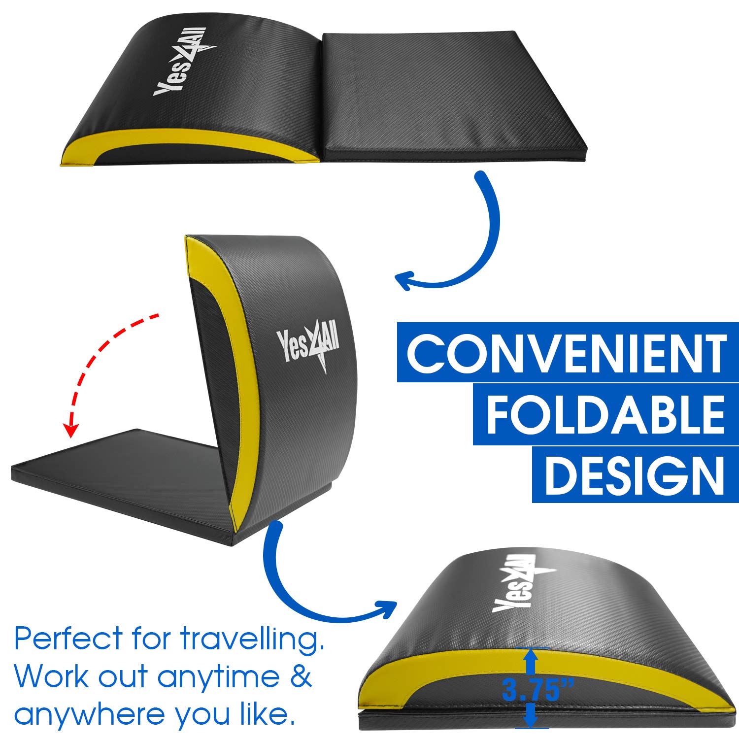 Yes4All Ab Mat Tailbone For Sit Up 15" | Foldable Double Thick Situps Pad I Workout Mat for Abdominal Exercises, Crunches, Push-Ups, Core Training, Lower Back Support, Stretches Ab Muscles