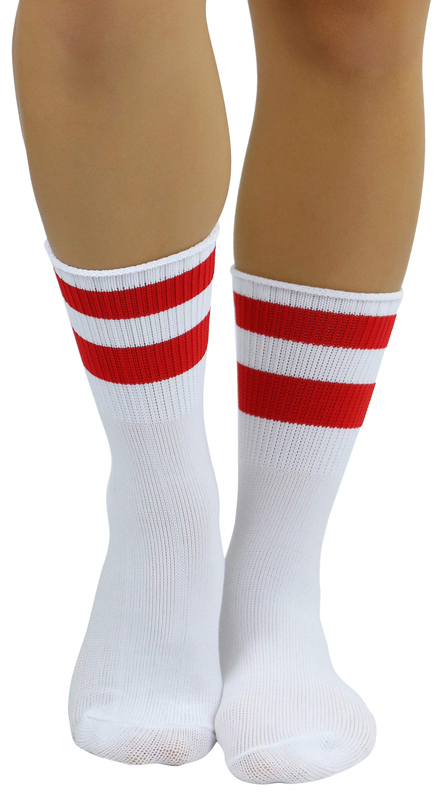 ToBeInStyle Women's Acrylic Ankle Hi With Striped Top - White/Red