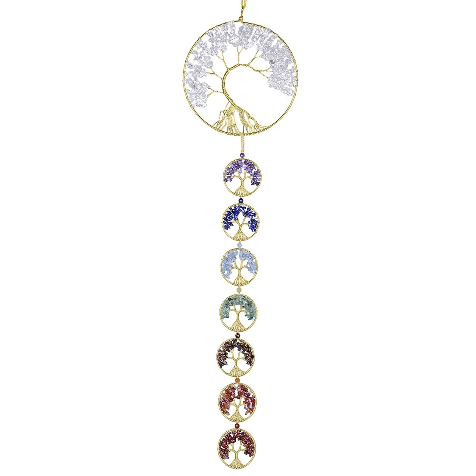 Yatming 7 Chakra Tree of Life Hanging Ornament Tumbled Crystals Wall Hanger Meditation Home Decor