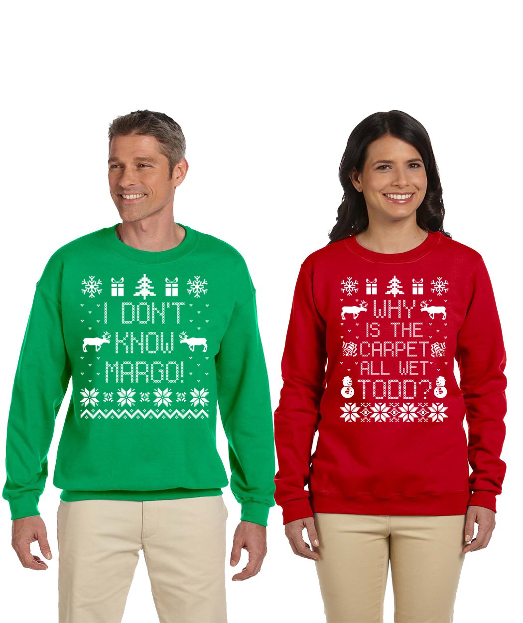 Todd and Margo Couples Sweatshirts Ugly Sweater Why is The Carpet All Wet Shirt Green/Red