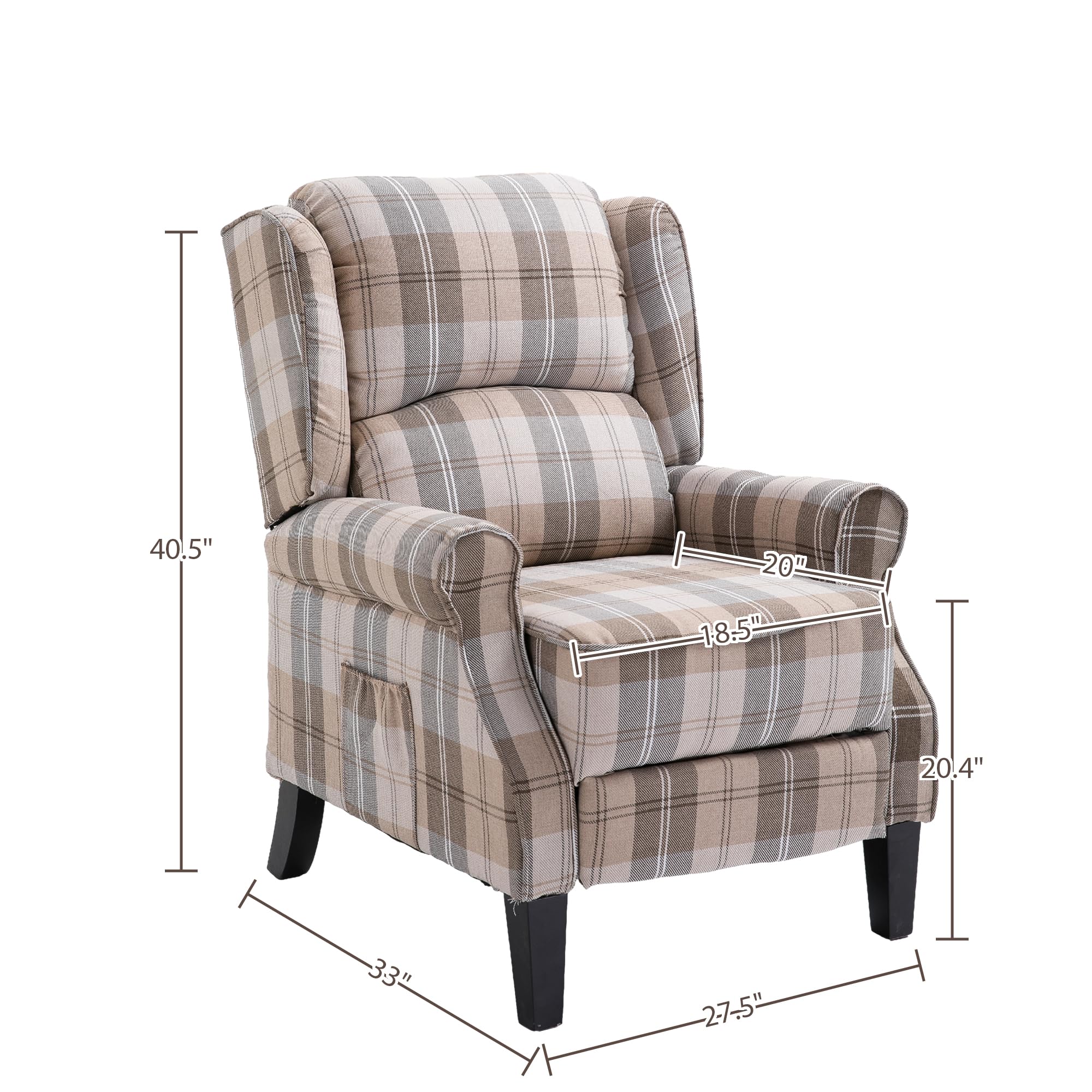 Wingback Recliner Chair,Comfy Wingback Recliner Chair with Adjustable Backrest,Modern Fabric Single Sofa Armchair for Living Room Office Home Theater (Blue)