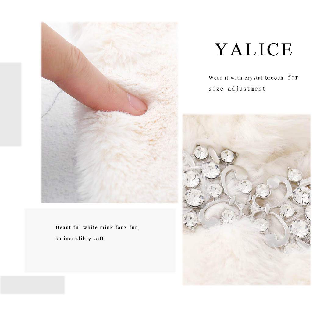 Yalice Women's Wedding Faux Fur Shawl and Wrap Bridal Fur Stole Cloak Cape Fur Scarf for Bride and Bridesmaids (White)