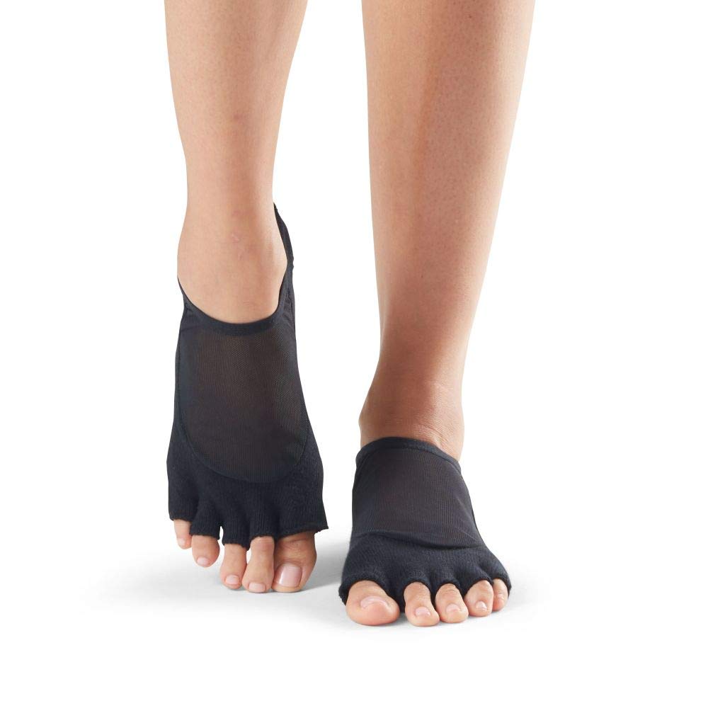 toesox Grip Pilates Barre Socks – Non Slip Luna Half Toe for Yoga & Ballet, Medium, Black