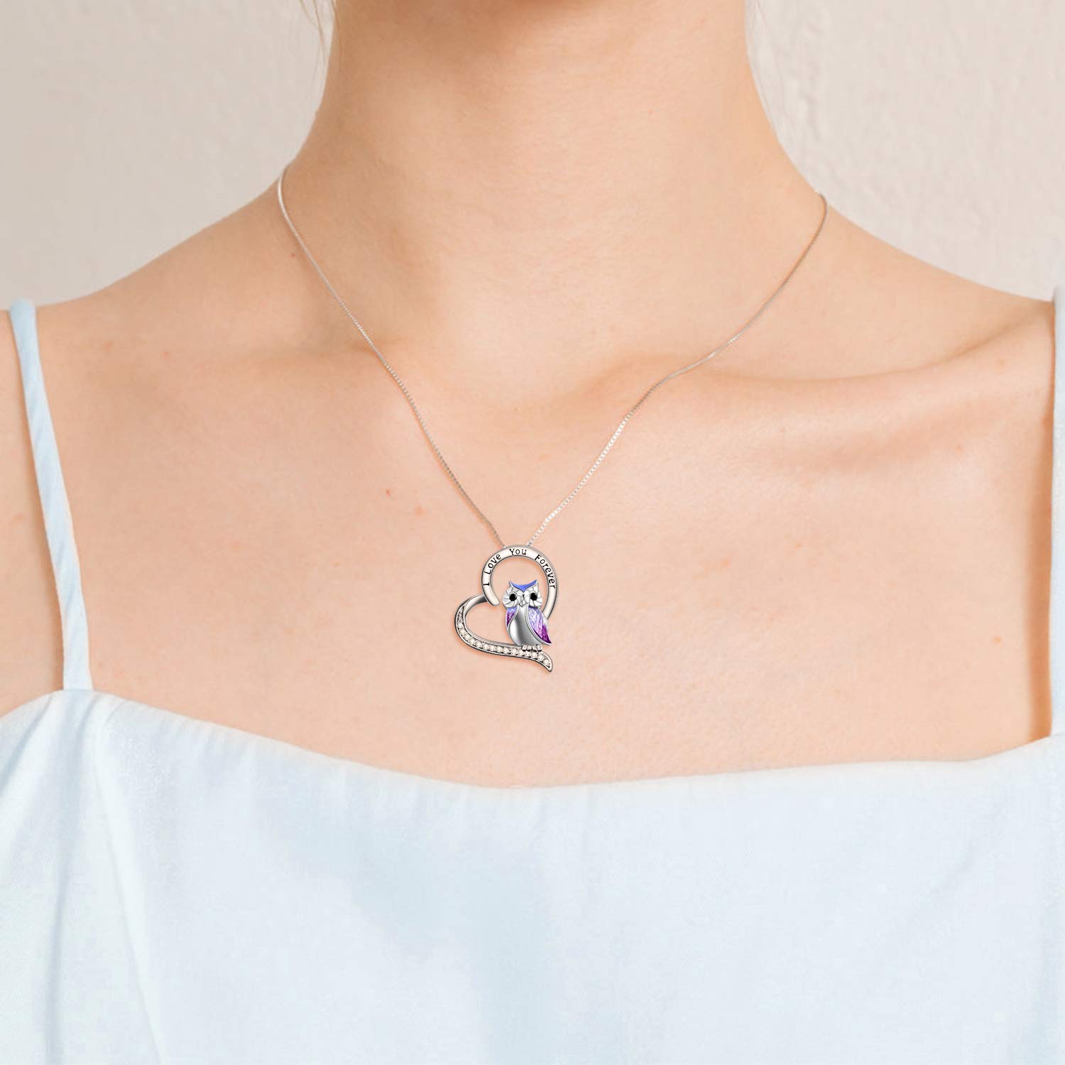 YFN Owl Necklace Sterling Silver I Love You Forever Heart Owl Gifts for Women