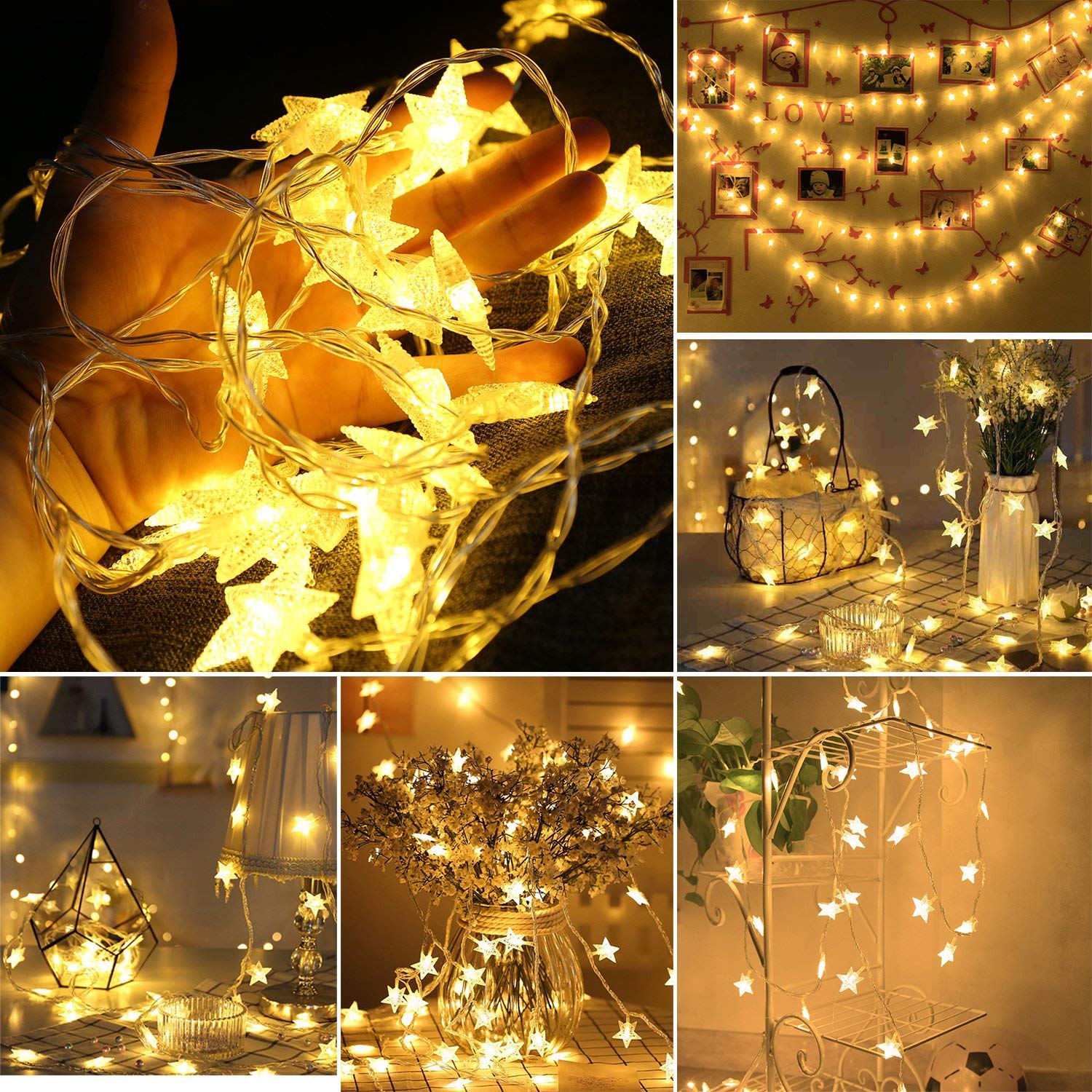 YoTelim Star String Lights Battery Operated Warm White ,Water Proof 2 Pack 19.7FT 40 LED Fairy String Light 8 Modes with Remote Control, for Home, Party, Christmas, Wedding, Garden Decoration