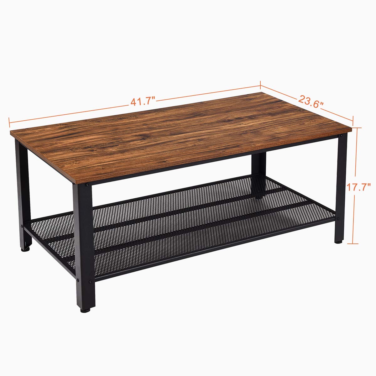 Toolsempire Rustic Coffee Table with Storage Shelf,42" Rectangle Sofa Tea Table for Living Room,Industrial Style Furniture with Strong Metal Frame for Home Office,Brown