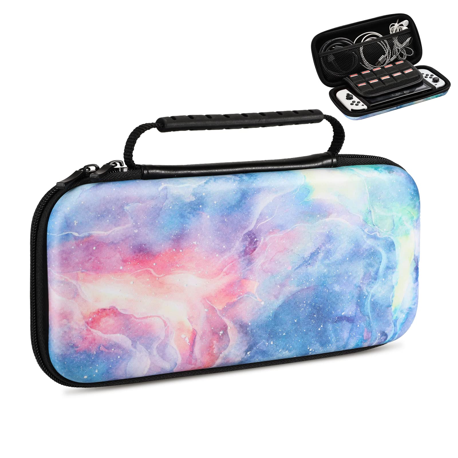 TiMOVO Carrying Case for Nintendo Switch OLED Model 2021 & Switch, Durable Hard Shell Game Storage Handbag Portable Travel Bag PU Pouch with Pocket for 10 Game Cards & Accessories, Dreamy Nebula
