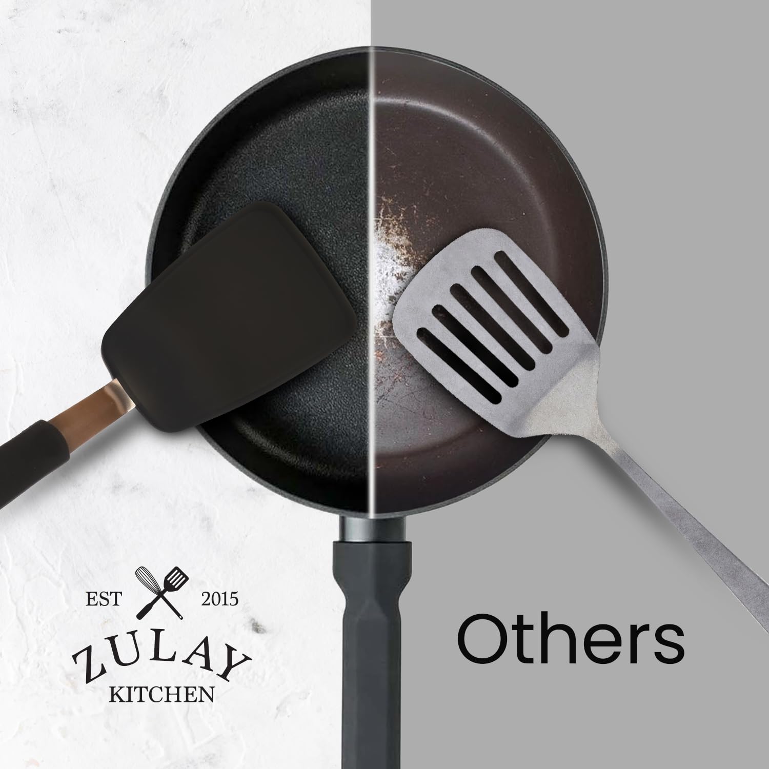 Zulay 6-Piece Utensils Set With Holder - Non Stick Nylon Kitchen Utensil Set With Rotating Stand - Complete Heat Resistant Spatula Cooking Utensils Set With Holder & Weighted Handle For Kitchen