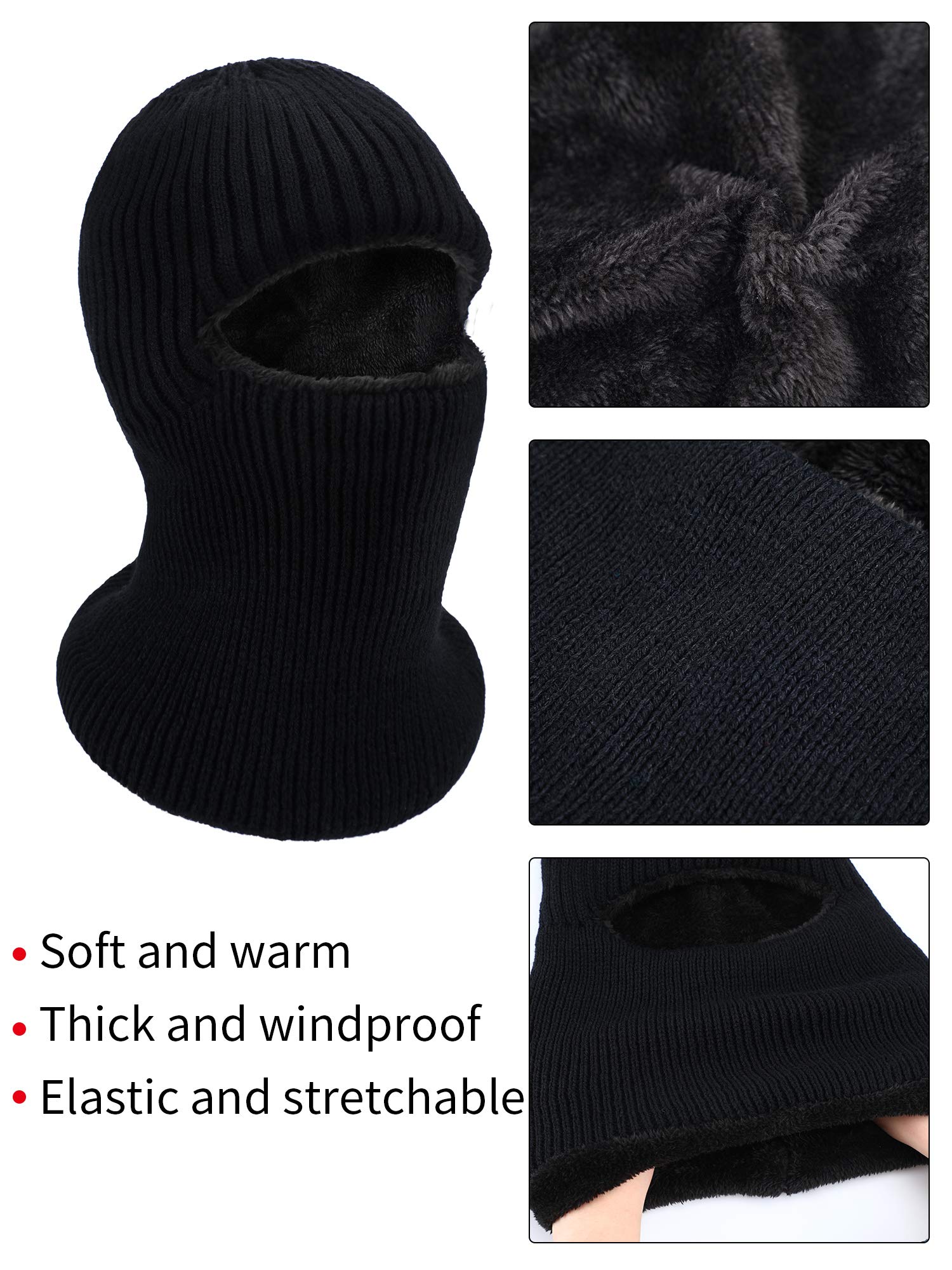 Winter Ski Mask for Men Knitted Full Face Mask Balaclava Hats 1 Hole Winter Ski Mask Fleece for Men Women Favors (Black, Medium)