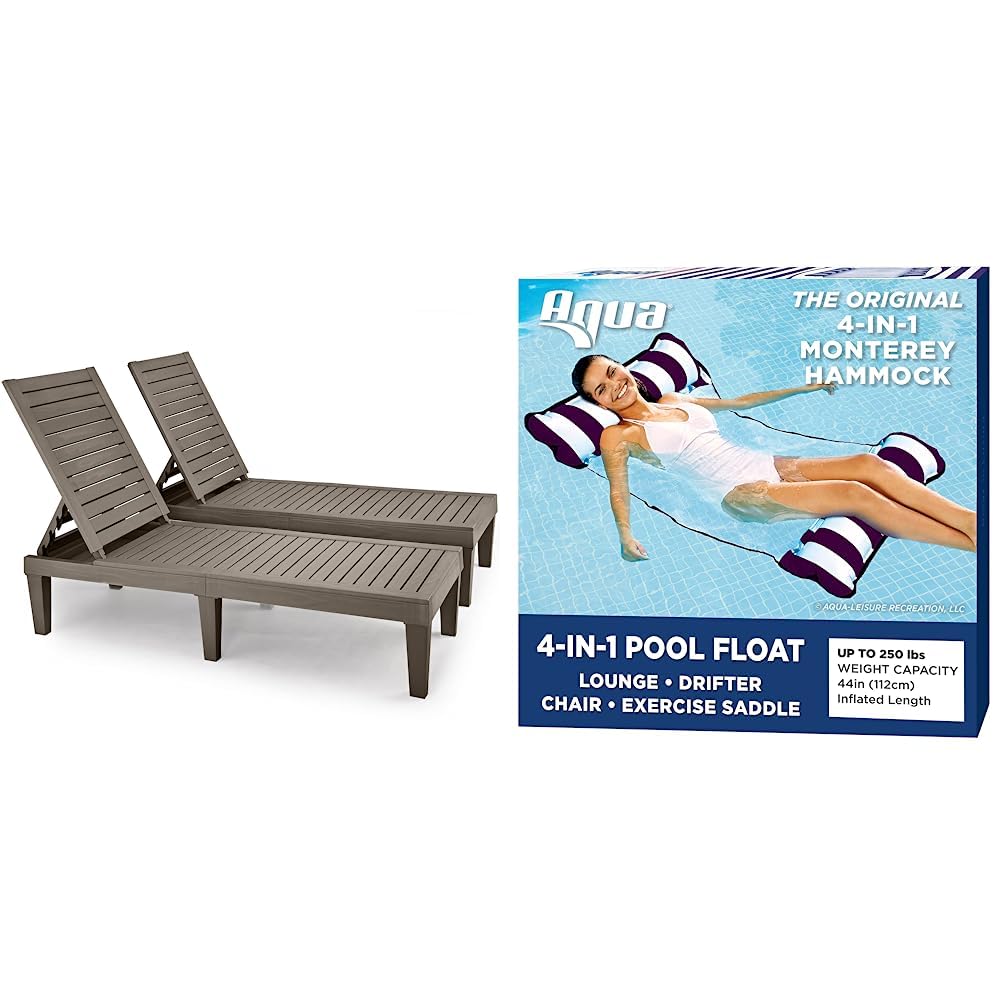 YITAHOME Chaise Outdoor Lounge Chairs with Adjustable Backrest, Sturdy Loungers for Patio & Poolside, Easy Assembly & Waterproof & Lightweight & Aqua Original 4-in-1 Monterey Hammock Pool Float