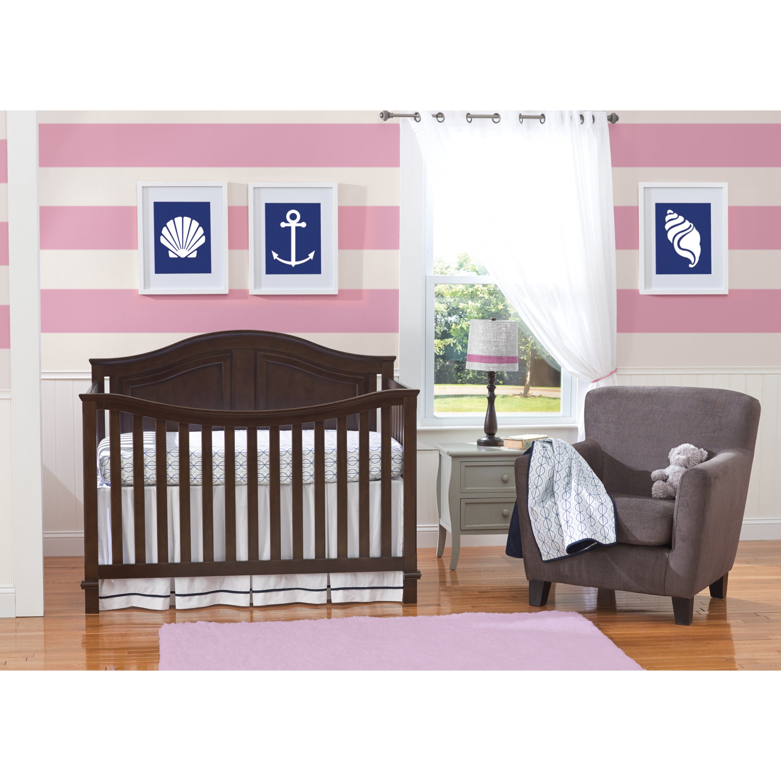Summer 4-Piece Classic Bedding Set with Adjustable Crib Skirt, Nautical Navy