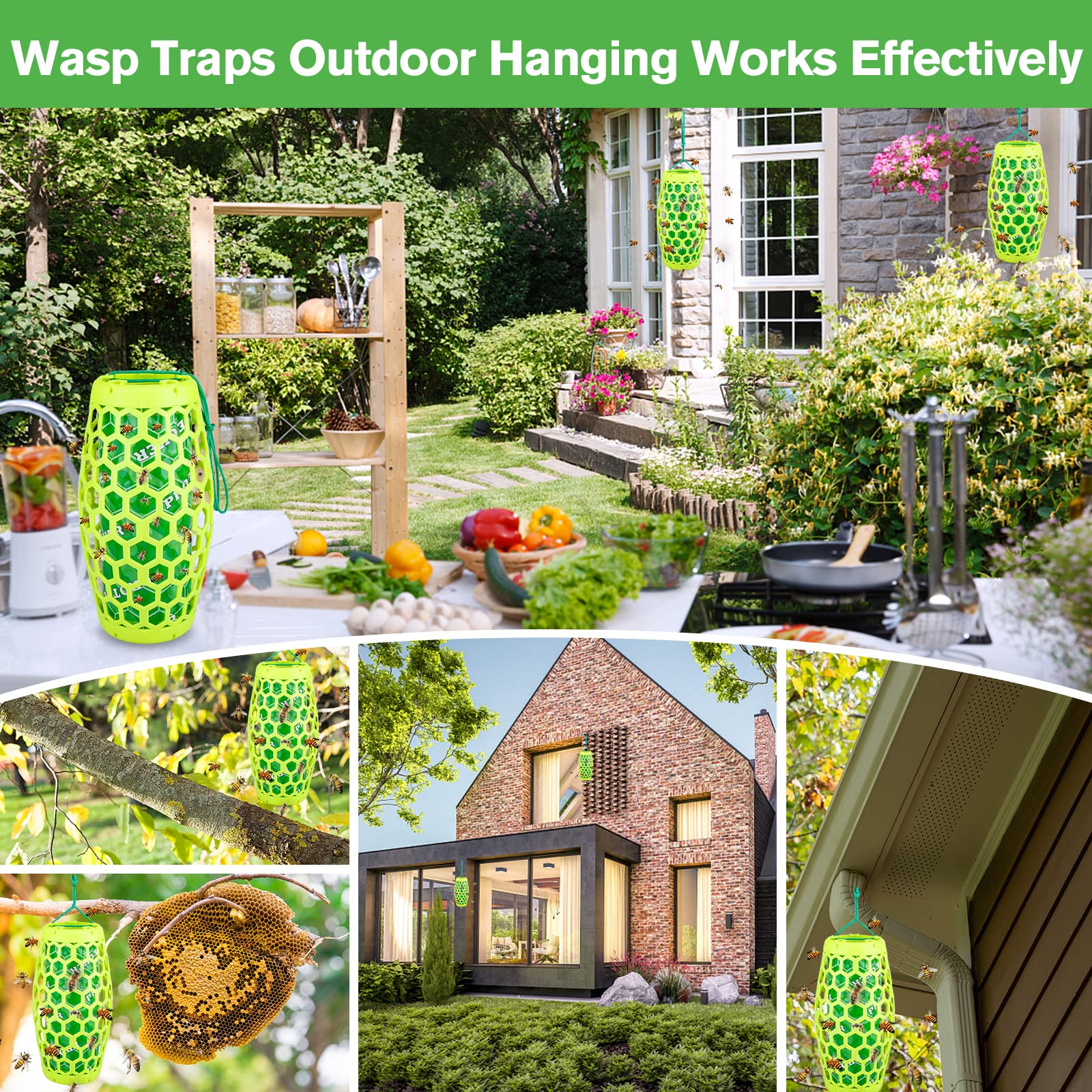 Wasp Trap Bee Traps Catcher,Wasp Traps Outdoor Hanging,Wasp Deterrent Killer,Wasp Catcher with 4 Sticky Bug Boards,Non-Toxic and Reusable Hornet Trap Yellow Jacket Trap for Garden,Yard,Farm (2 Pack)