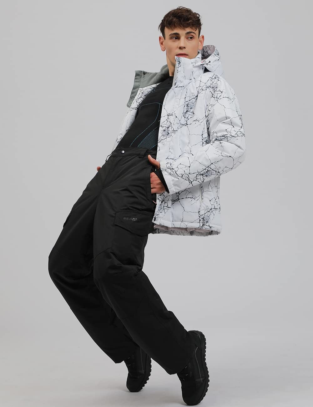 YEEFINE Men's Ski Suit Waterproof Snowsuit Winter Ski Jacket and Pants Set Outdoor Warm Snow Snowboard Suit (C2+AG, M)