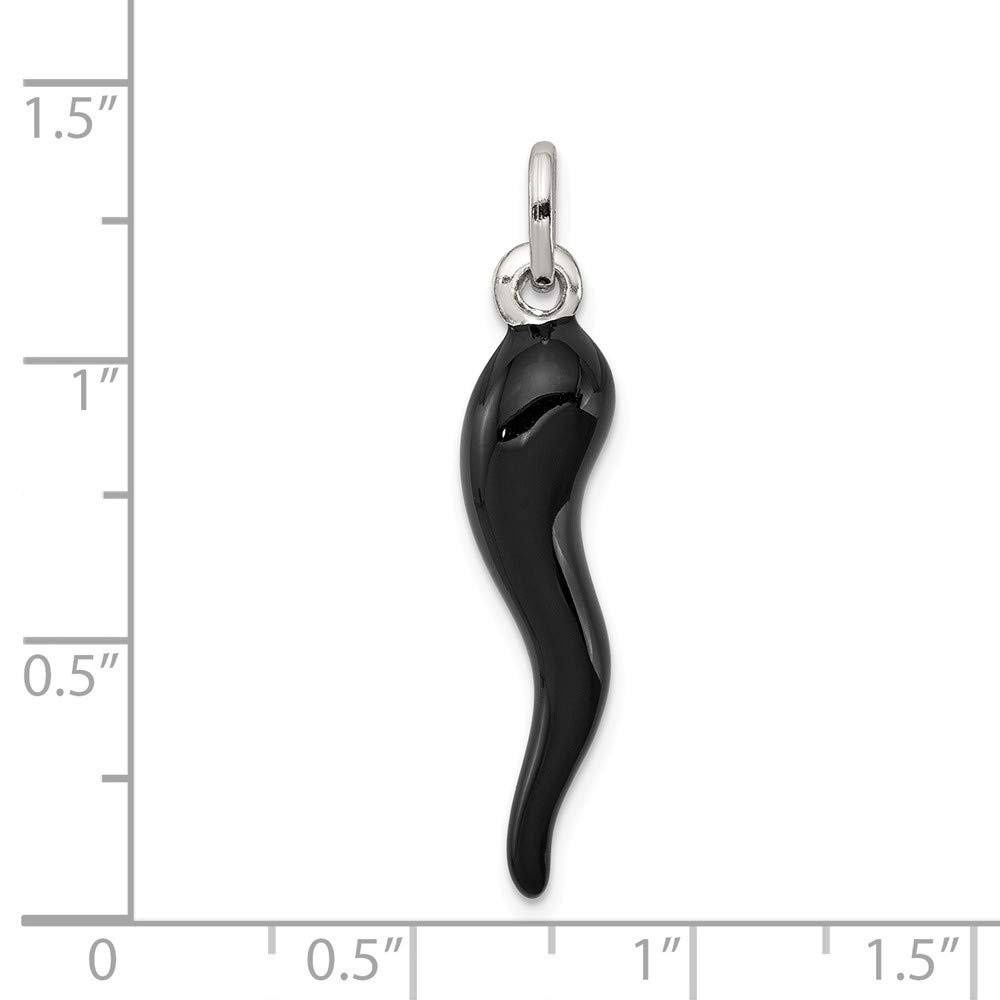 Sterling Silver Black Enamel Italian Horn Charm Pendant