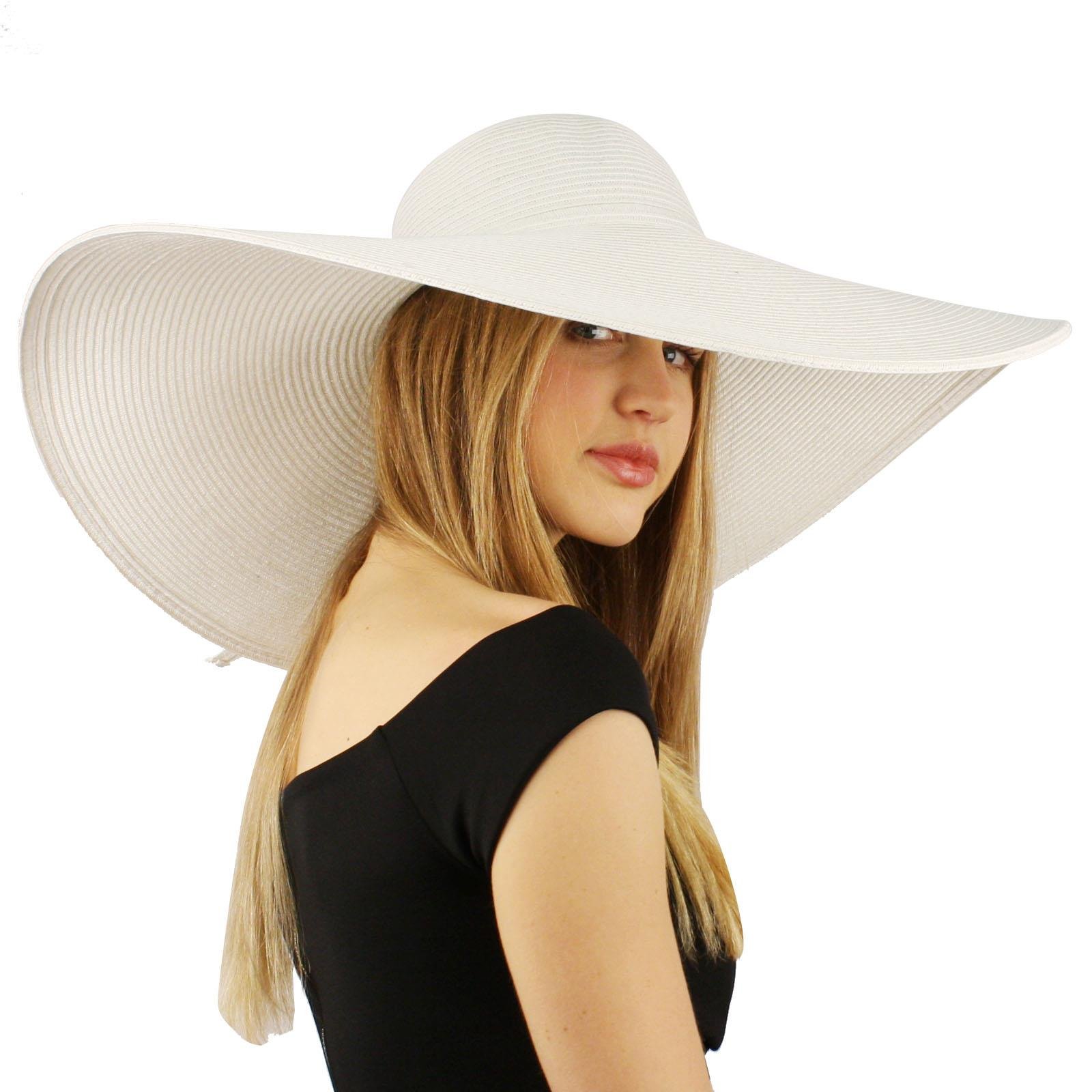 Summer Elegant Derby Big Super Wide Brim 8" Brim Floppy Sun Beach Dress Hat White