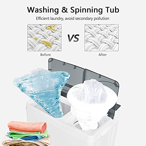 Washer and Dryer, Twin Tub 26Lbs Capacity, Washer(18Lbs) and Spinner(8Lbs), Compact Laundry Machine with Control Knobs, Timer Function, Drain Pump, Laundry washer for Apartment, RV, Gr(Grey)