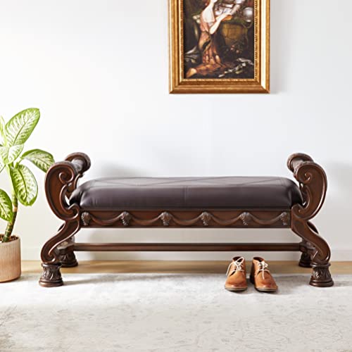 Signature Design by Ashley North Shore Ornate Faux Leather Upholstered Bedroom Bench, Dark Brown