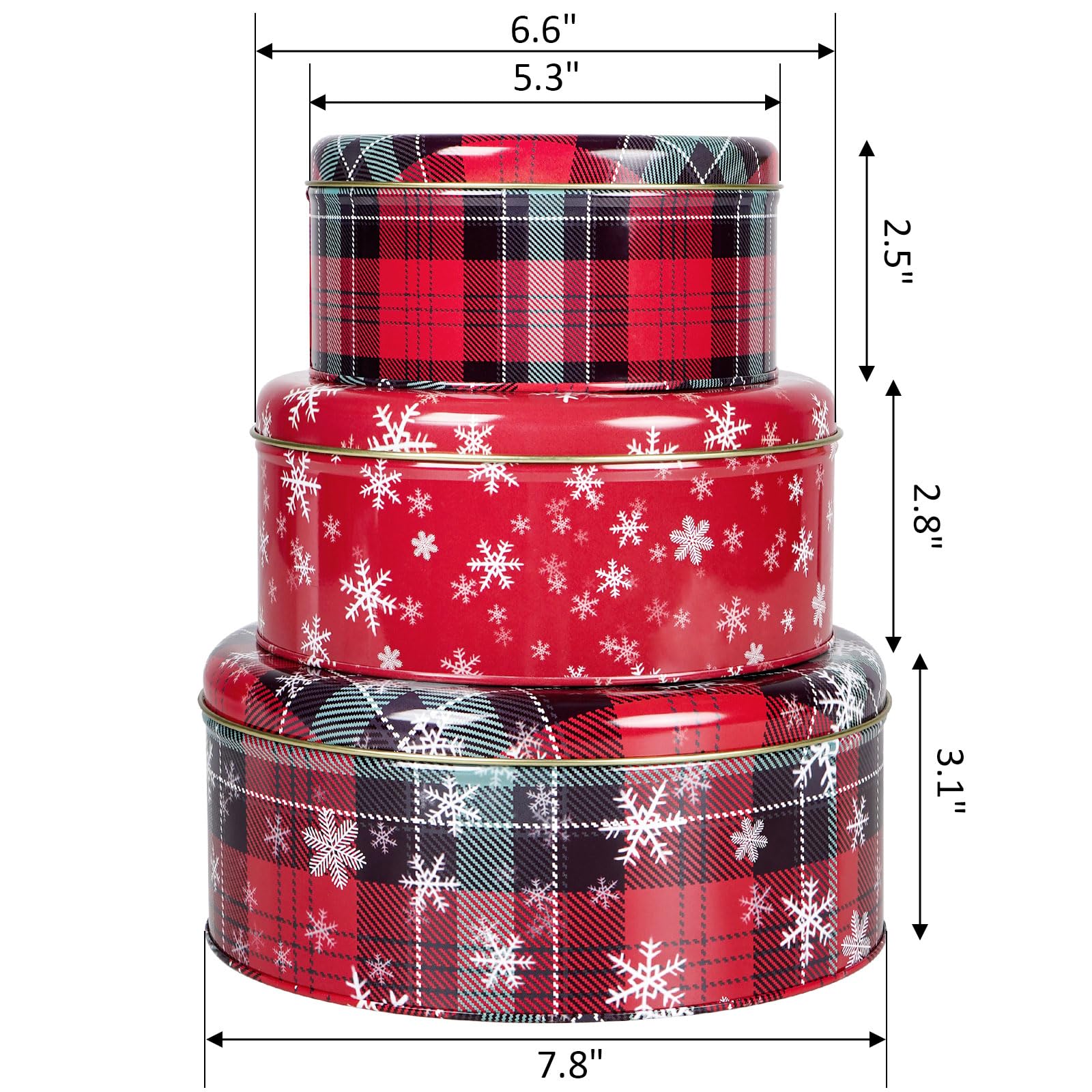 Yeenoon 3 Pack Christmas Cookie Tins with Lids, Round Sturdy Gift Tins, Christmas Baking Cake Container for Storing Patisseries, Snack, Chocolate, Special Christmas Holidays Gift