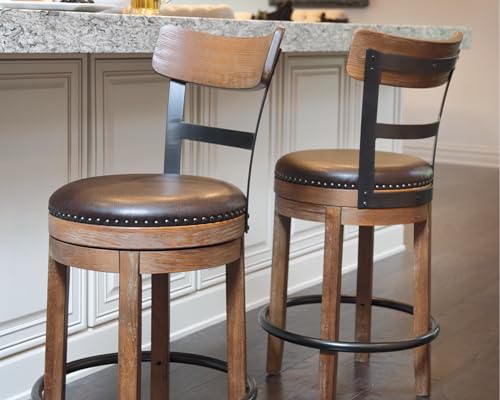 Signature Design by Ashley Pinnadel 24.25" Modern Farmhouse Swivel Counter Height Barstool, Light Brown