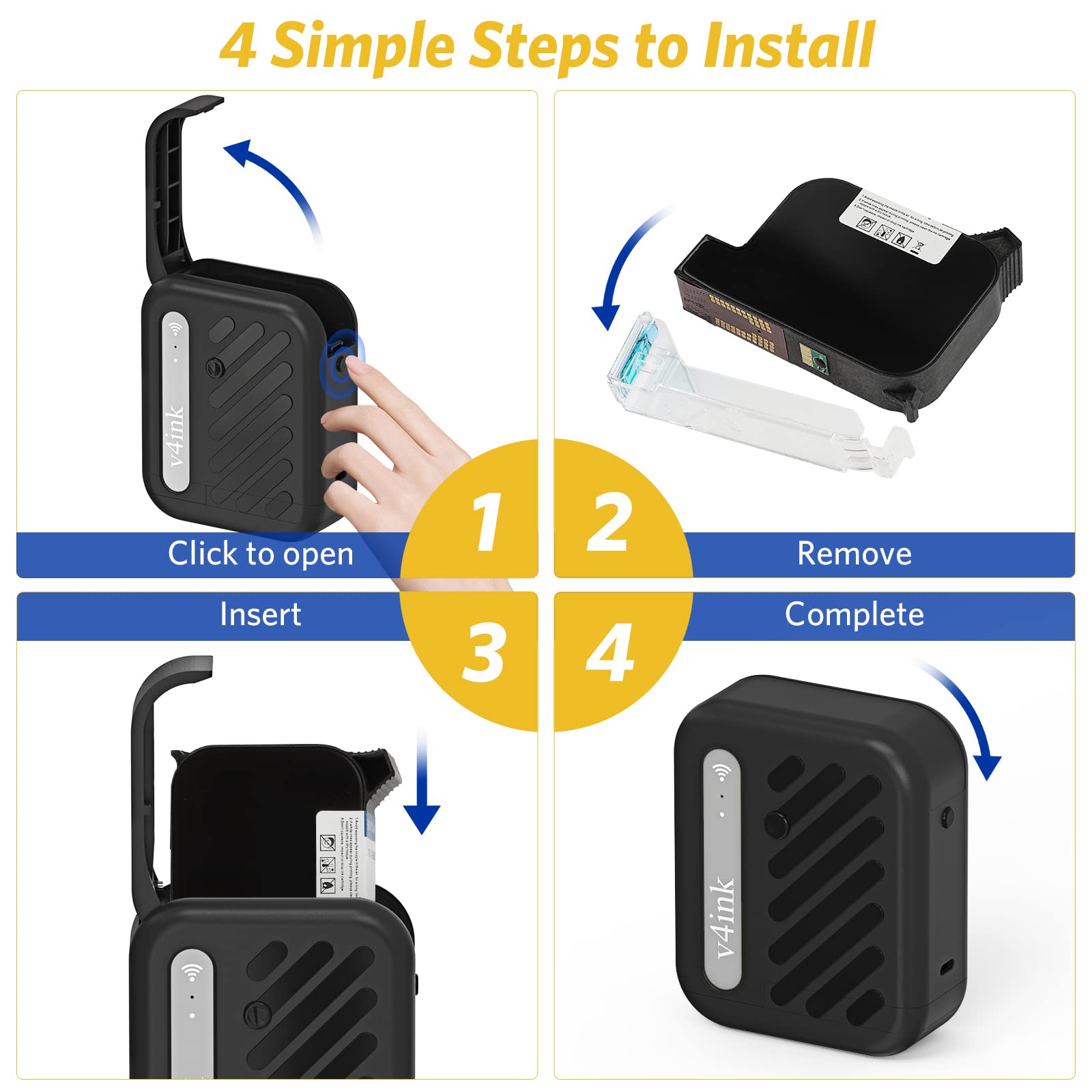 v4ink B10 Mini Handheld Printer Portable Mobile Wireless WiFi Connect with iOS/Android APP 0.09-0.5 inch Height QR-Code Picture Date DIY Logo Number Text Batch Series on All Materials