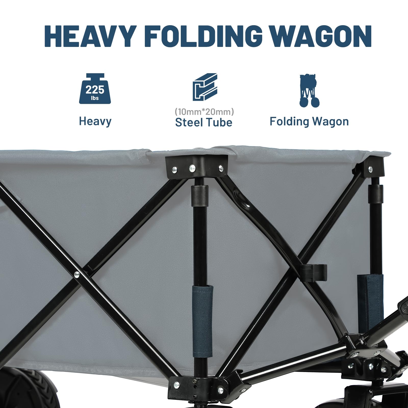 TIMBER RIDGE Collapsible Folding Wagon, Heavy Duty Utility Beach Cart with Big All-Terrain Wheels for Shopping Camping Garden with Side Bag and Cup Holders,Navy