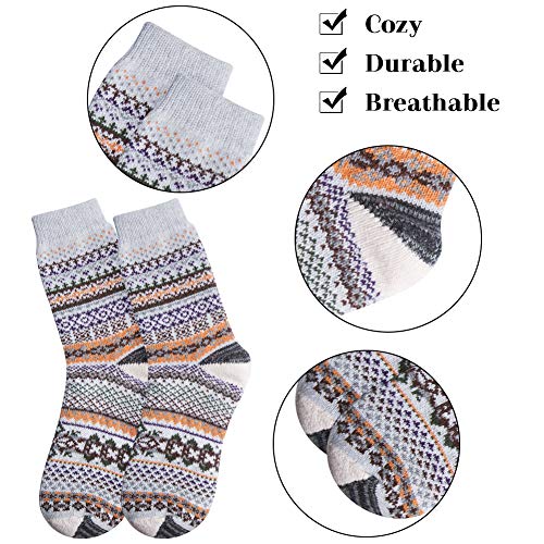 YSense Wear 5 Pairs Womens Wool Socks Thick Knit Warm Winter Socks for Women Cozy Comfy Socks Gifts