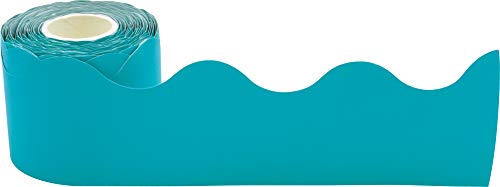 Teacher Created Resources Teal Scalloped Rolled Border Trim - 50ft - Decorate Bulletin Boards, Walls, Desks, Windows, Doors, Lockers, Schools, Classrooms, Homeschool & Offices