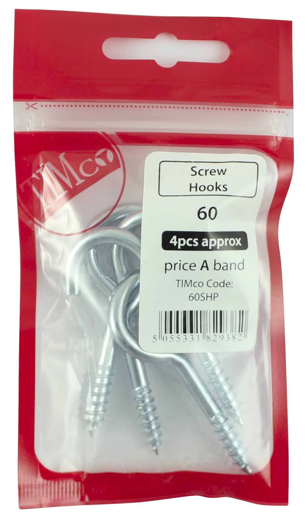 TimCo 100SHP BZP Screw Hooks 100mm - Zinc (Pack of 2)