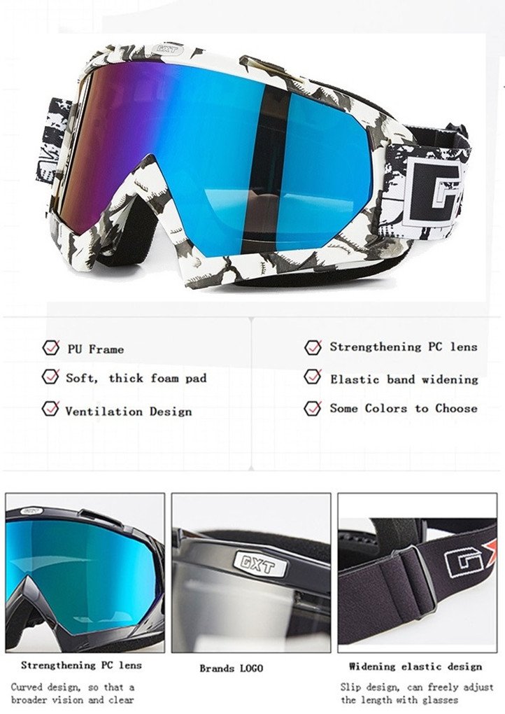 Wonzone Off Road Riding Motorcycle Bike Dirt Goggles Windproof Snowboard Ski Goggles Eyewear Adjustable UV Protective Outdoor Glasses Portable Motorcycle Cross-Country Goggles (Orange/Black, Rainbow)
