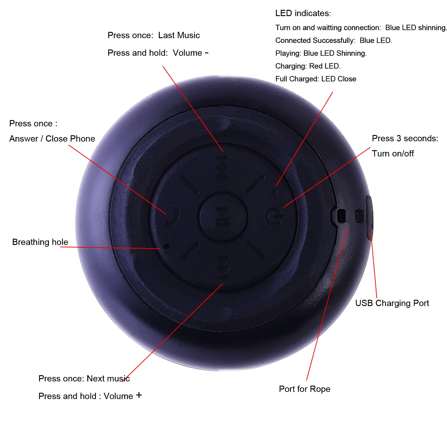 Yorkinaton Come 1 Portable Bluetooth Speaker, IPX6 Waterproof Bluetooth Speaker Loud Volume, Clear Sound, 22 Feet Wireless Range, Microphone, Small Bluetooth Speakers. (Black Color).