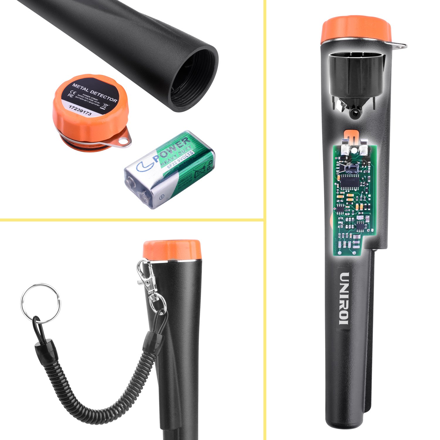 UNIROI Pinpointing Metal Detector, Waterproof Metal Detector Pinpointer IP65, LED Indicators & Vibration,for Adults and Kids, 9V Battery