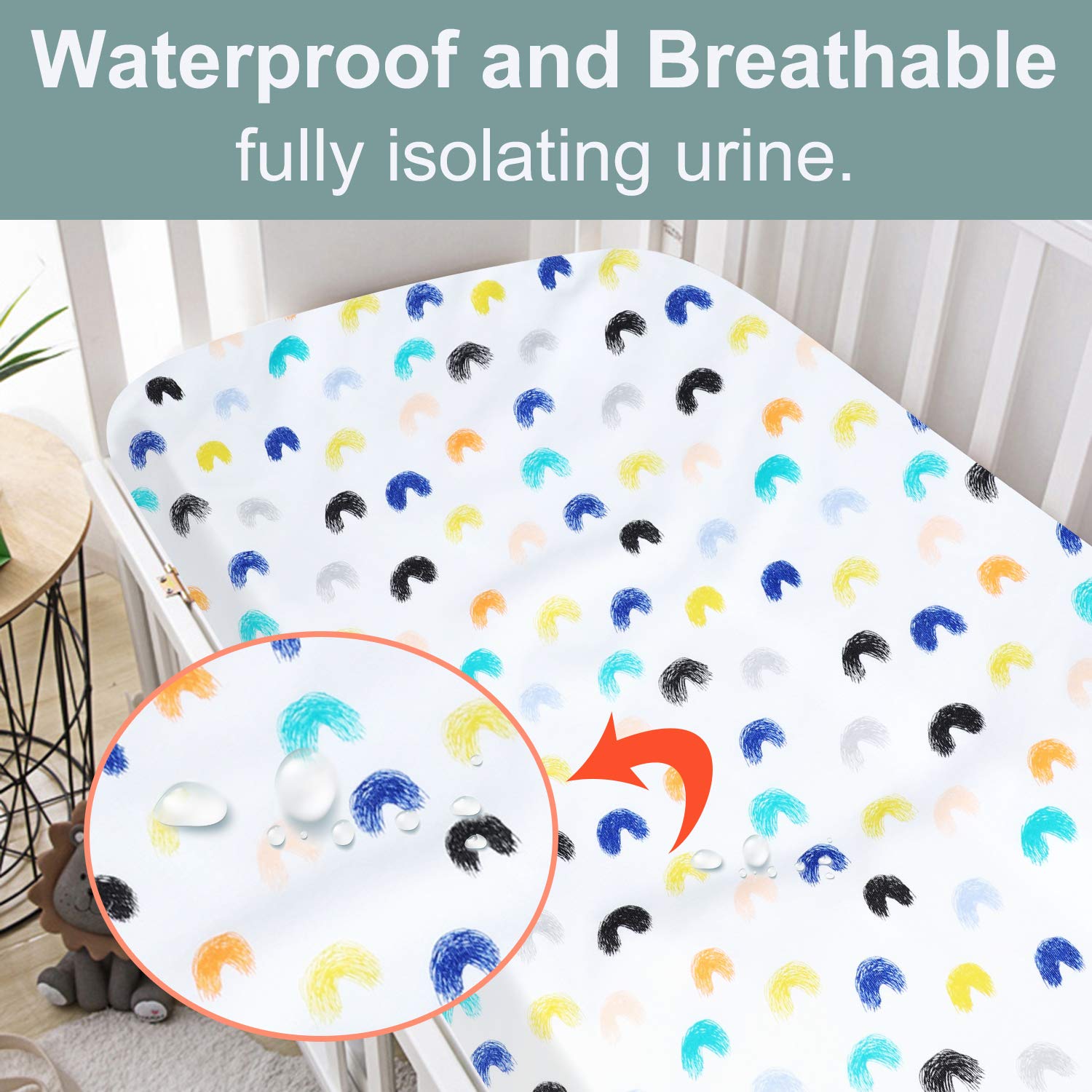 Waterproof Pack n Play Playard Sheets Mattress Sheet Stretchy Fitted Mini Crib Sheets Cover Pad, Soft Candlelight 40β x 27.6β
