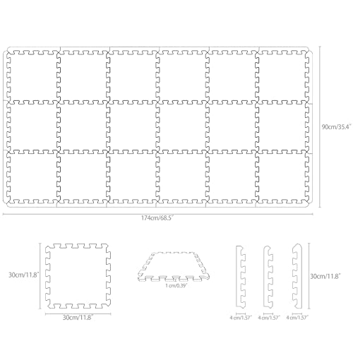 Yostrong 18 Tiles Interlocking Animal Puzzle Foam Baby Play Mat with Straight Edges for Playing - Rubber EVA Babies Crawling Mats for Floor. White, Light gray. YOP-51(AL) b18S18